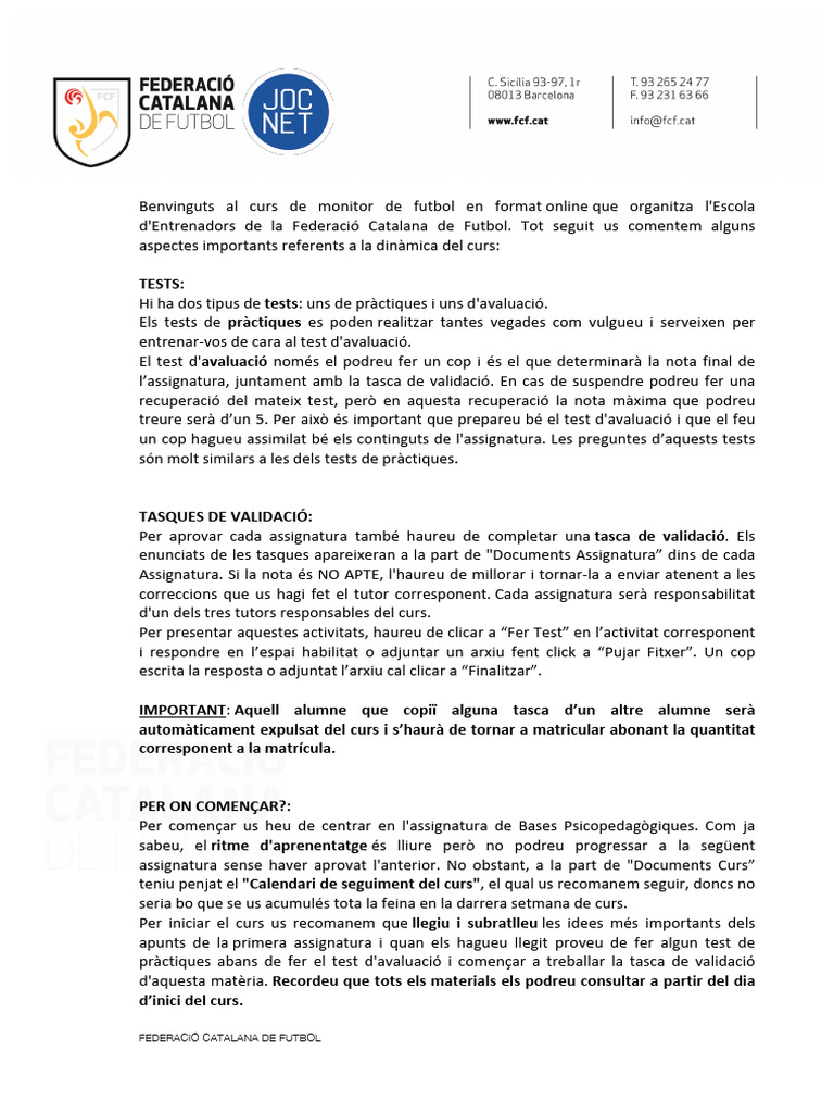 Funcionament Curs | PDF