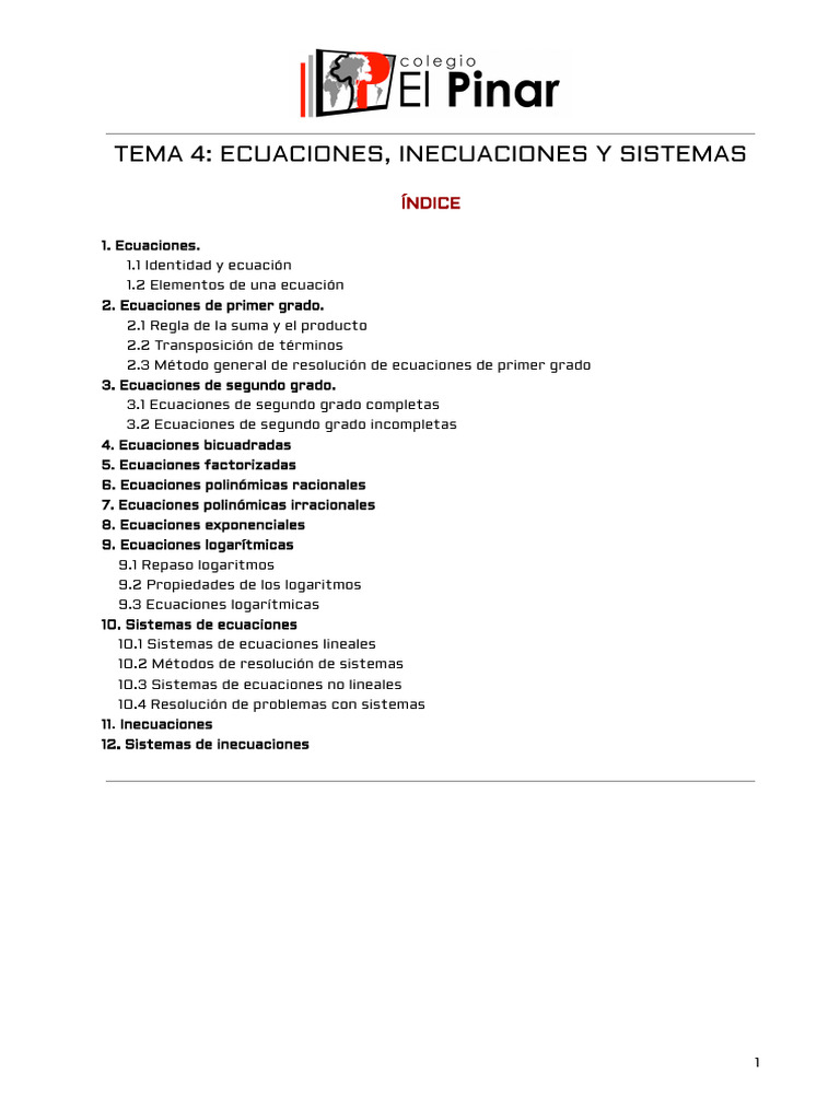 23 - 24 Mat Tema 4 Ecuaciones, Inecuaciones y Sistemas | PDF