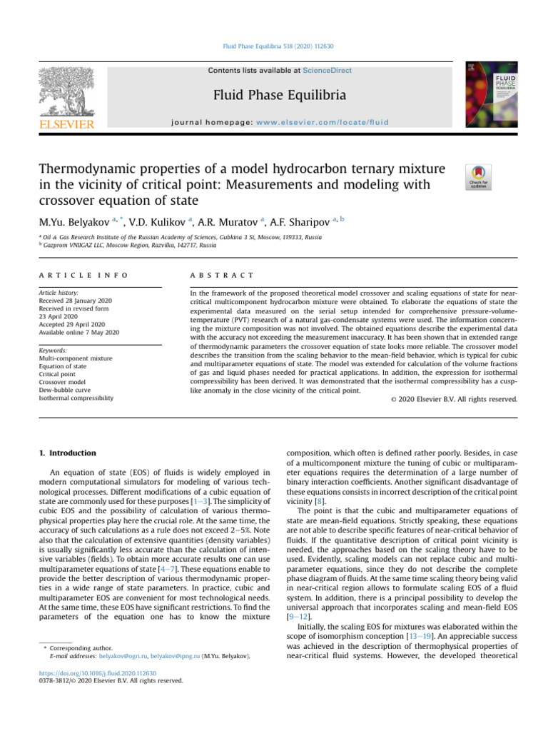 Fluid Phase Equilibria: M.Yu. Belyakov, V.D. Kulikov, A.R. Muratov, A.F ...