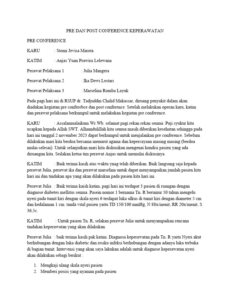 Pre Dan Post Conference Keperawatan | PDF