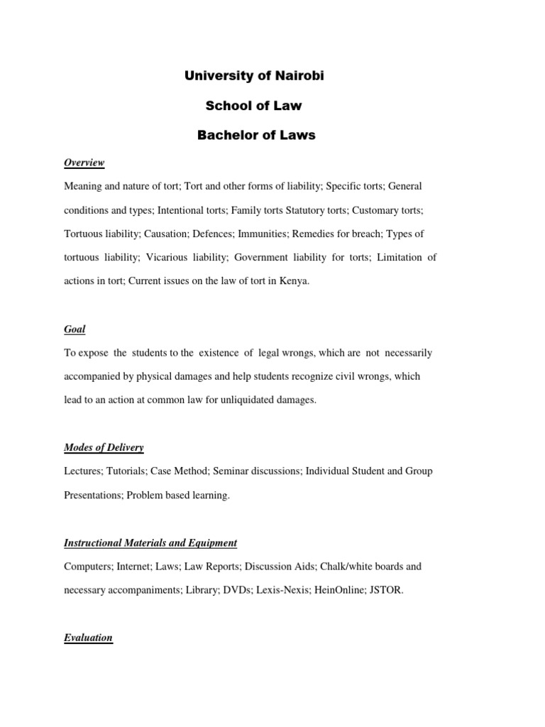 UON Law of Torts Outline | PDF