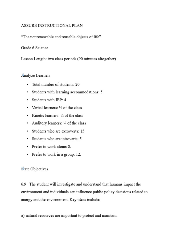 Assure Instructional Plan | Download Free PDF | Teachers | Learning