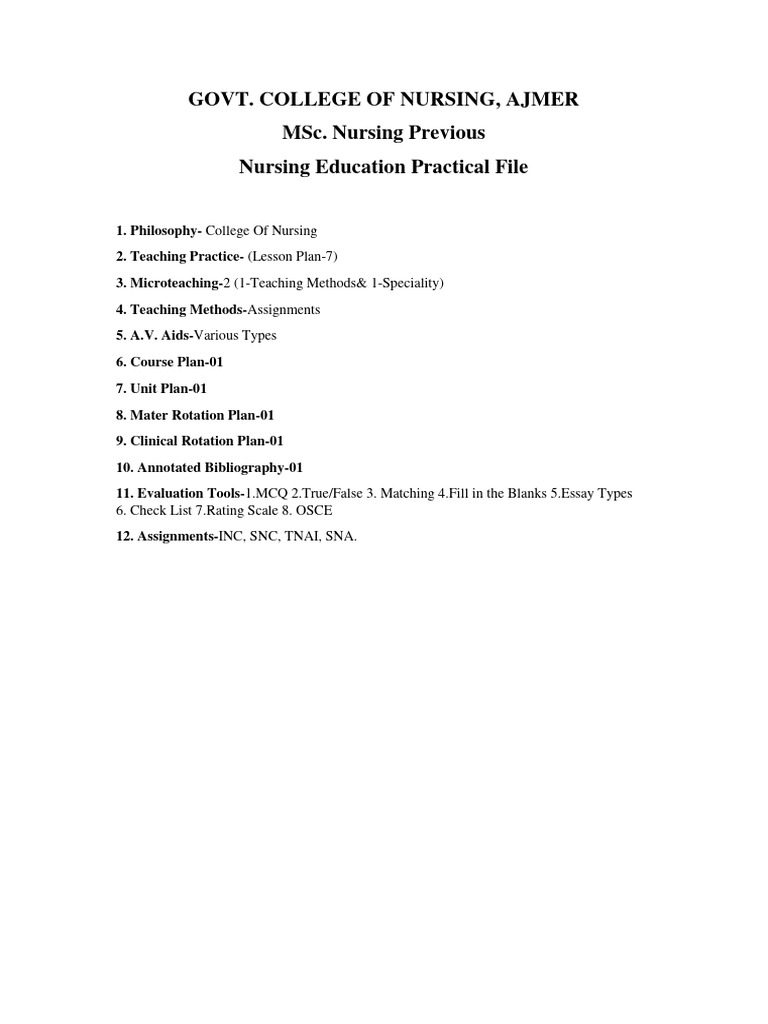 MSc Nursing Practical File Overview | PDF