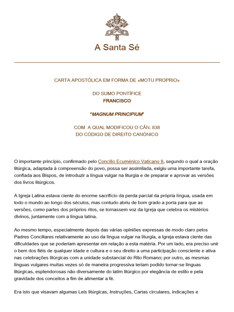 012 Motu Proprio Magnum Principium | PDF | Ciências Sociais | Religião ...