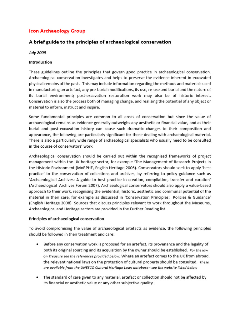 A Brief Guide To The Principles of Archaeological Conservation | PDF