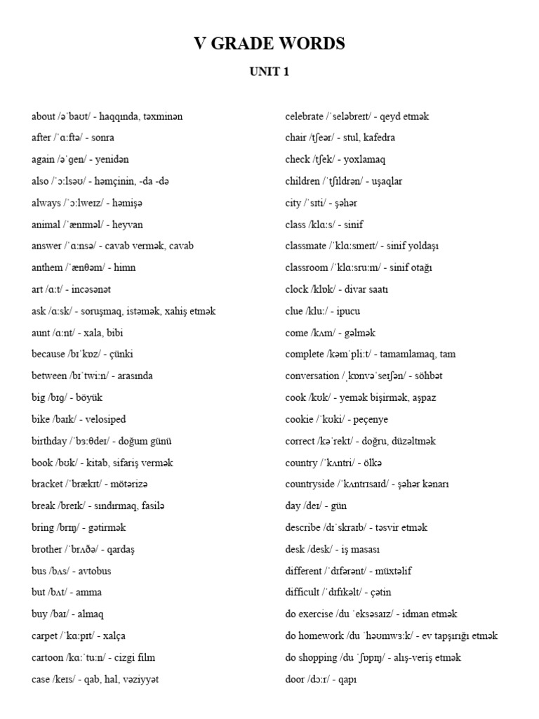 V Grade Words | PDF