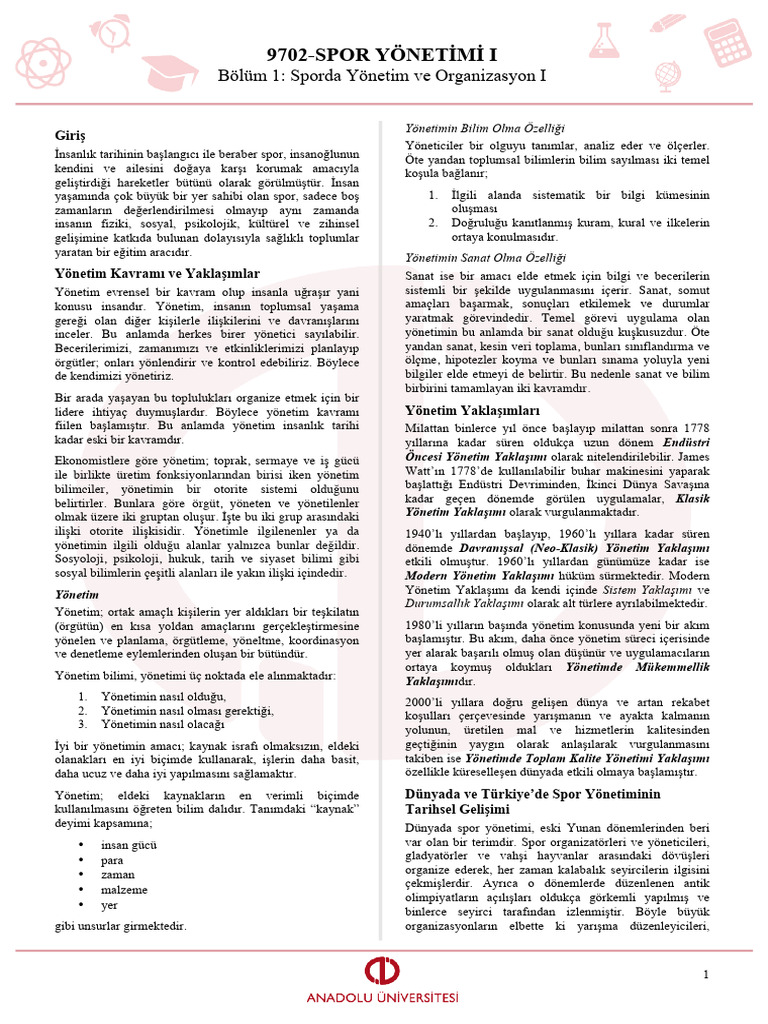 Spor Yonetimi 1.k Sistem Ozet | PDF