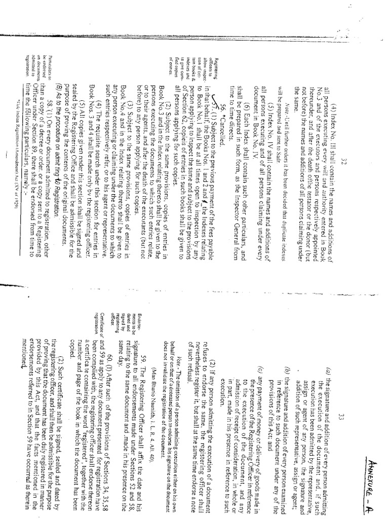The Abstract of Section 57 of The Indian Registration Act1908 Annexure ...