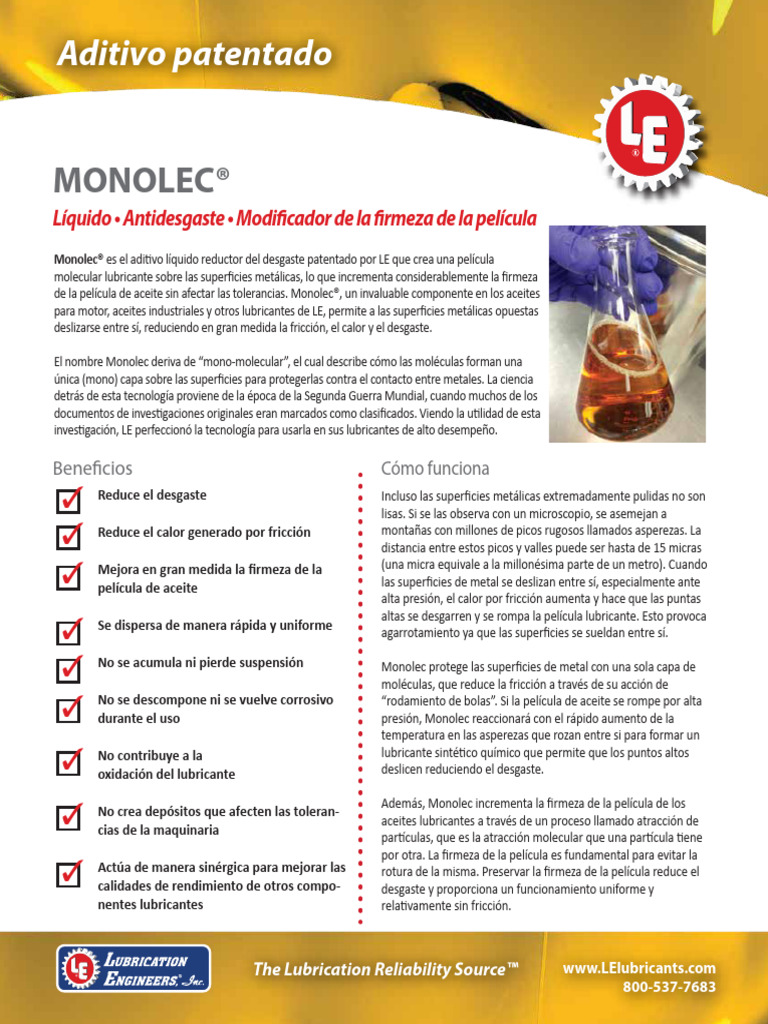 Monolec Additive Flyer SP | PDF | Lubricante | Ciencias fisicas