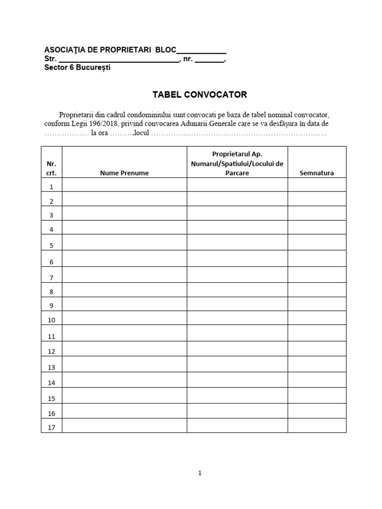 4 Tabel Convocator Adunare Generala | PDF