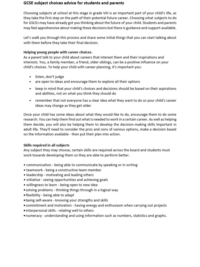 GCSE Subject Choices Guide | PDF