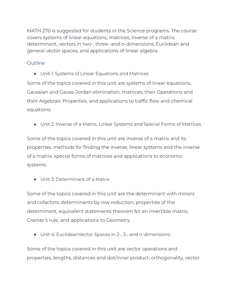 MATH 270 Course Outline | PDF