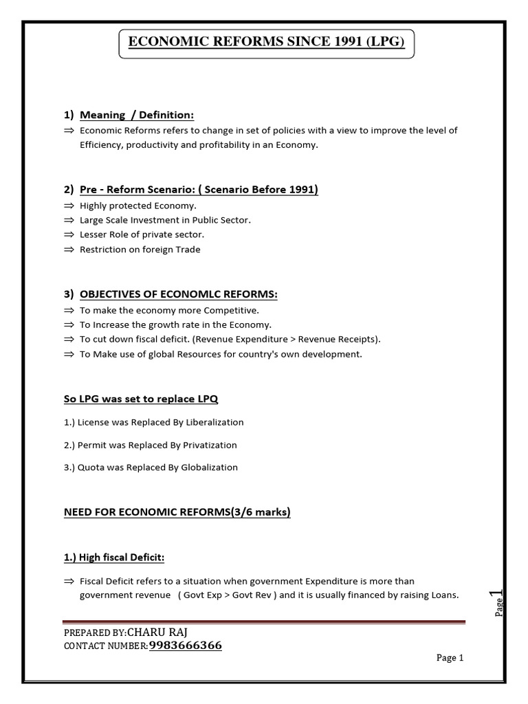 economic reforms since 1991 (LPG) (1) | PDF