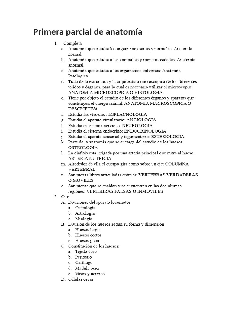 Primera Parcial de Anatomía | PDF