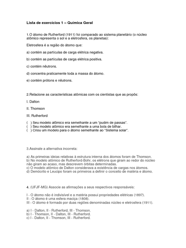 Lista de Exercícios - Quimica | PDF