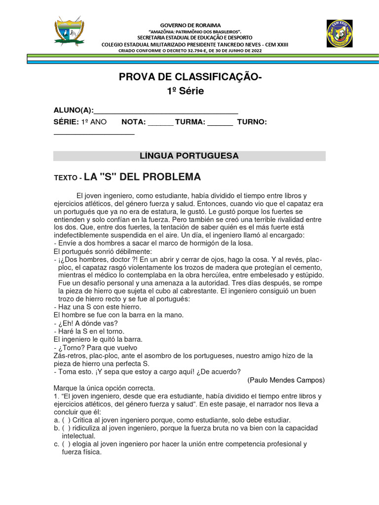 Prueba Clasif. 1º Série | PDF | Raza (categorización humana) | Conocimiento