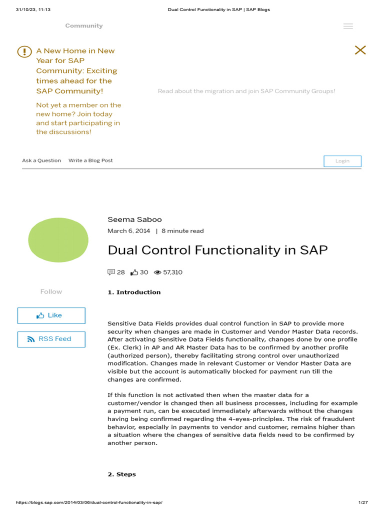 Dual Control Functionality in SAP - SAP Blogs | Download Free PDF | Business