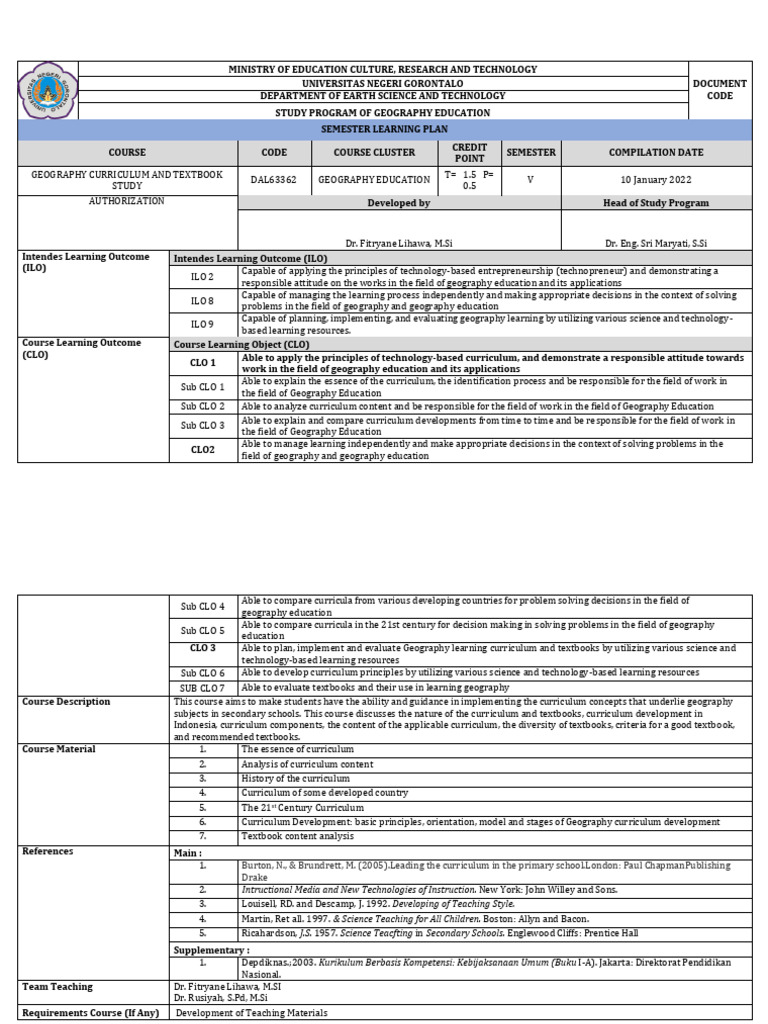 RPS Geography Curriculum and Text Book Study-2022 | PDF