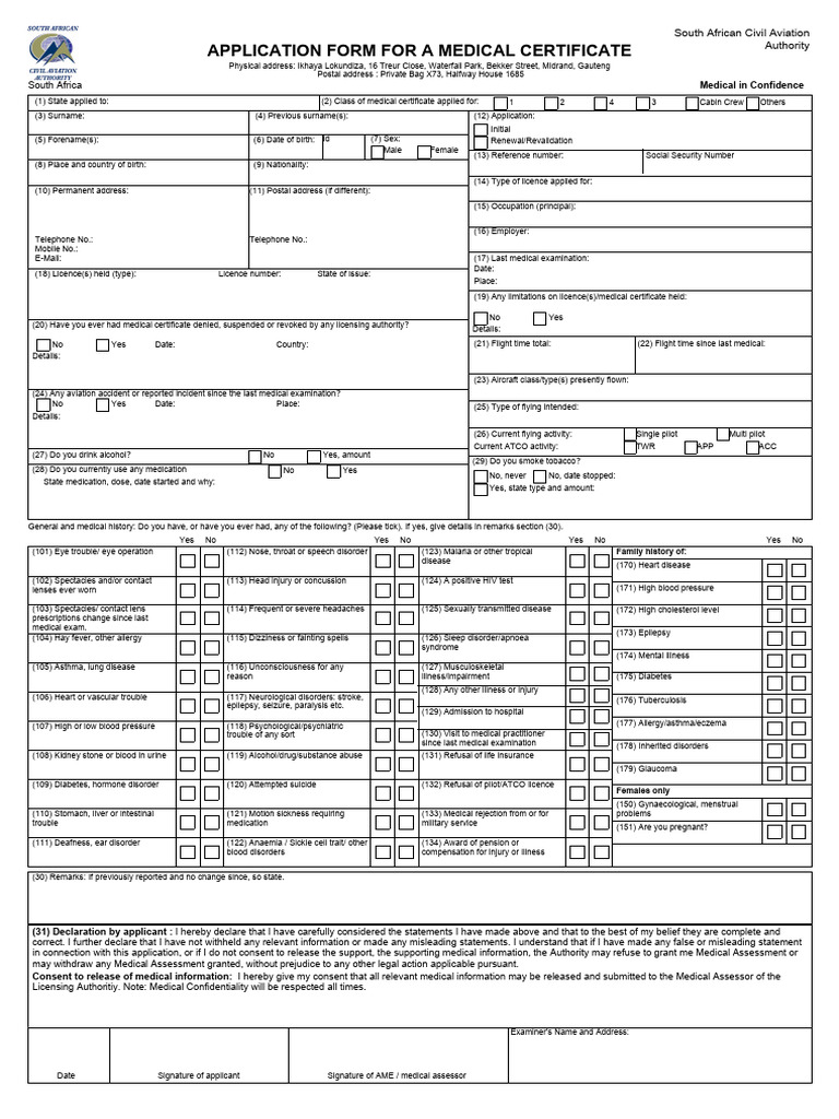 CAA Medical Examination Form | PDF | Epilepsy | Hypertension