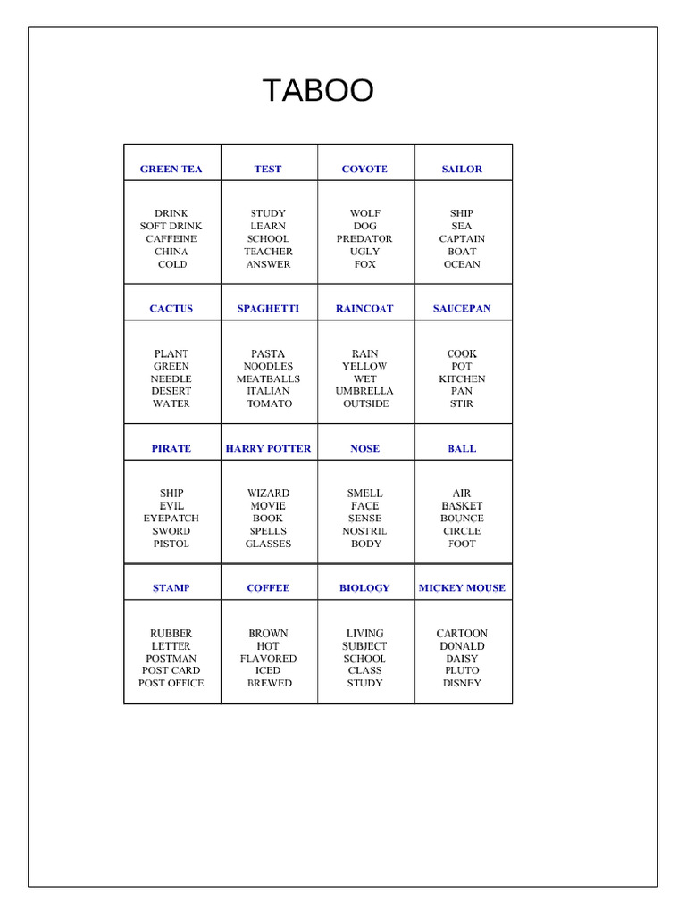 Taboo Word Game | PDF