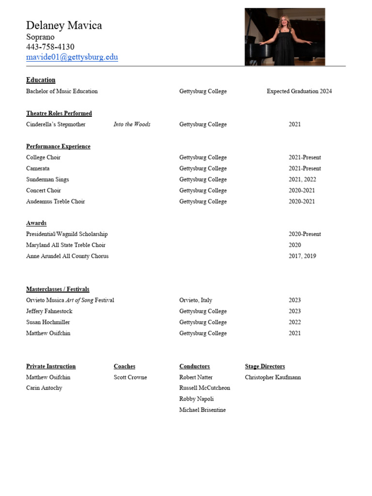 Delaney Mavica Musical Resume | PDF
