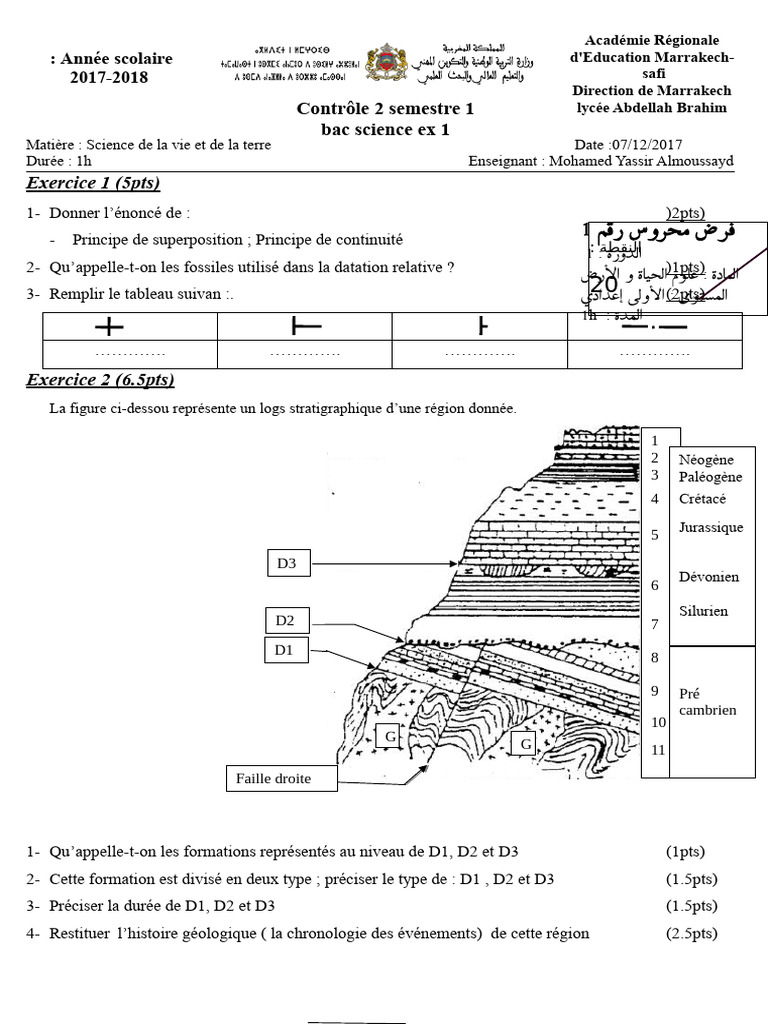 Devoir N2 Semestre 1 SVT 1er BAC 1 | PDF