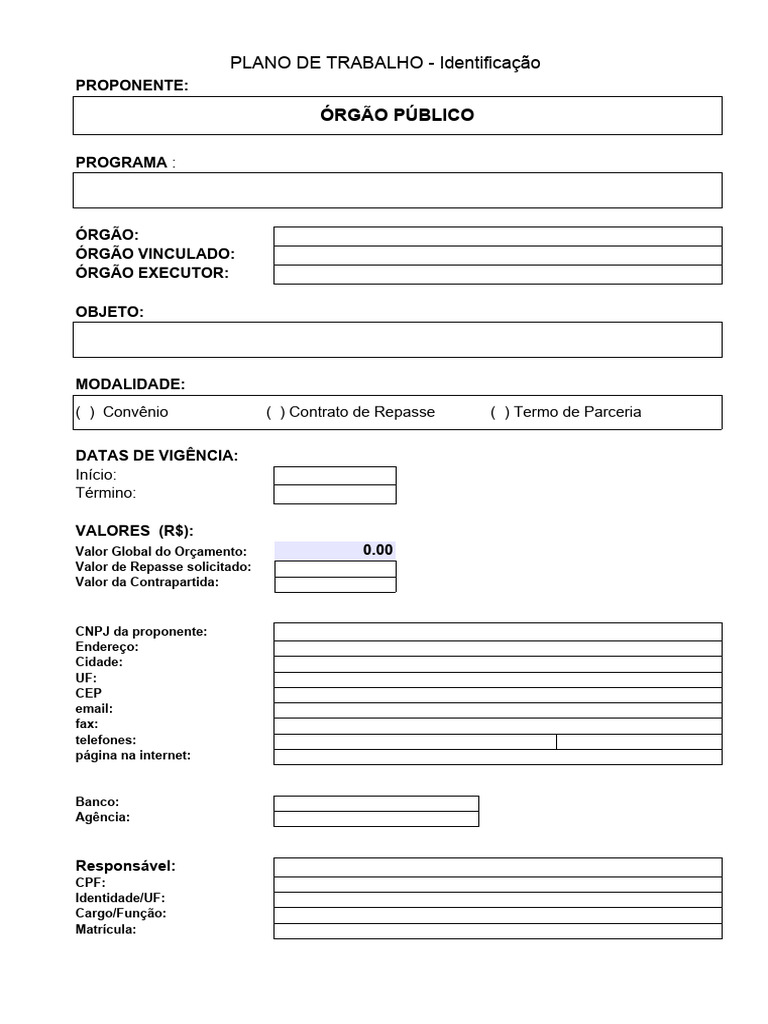 MODELO - Plano de Trabalho - Concedente | PDF