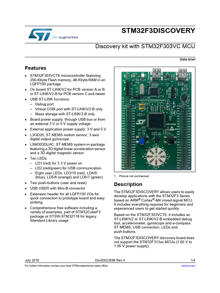 STMicroelectronics STM32F3DISCOVERY. Datasheet | PDF | Computer Engineering | Computing