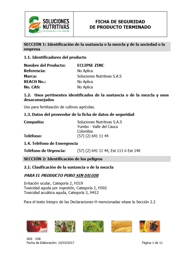 Eclipse Zinc Hoja de Seg | PDF | Salud y bienestar | Ciencia y matemáticas