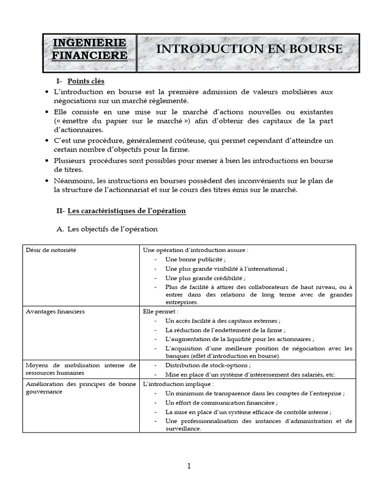 Introduction en Bourse : Avantages et Coûts | PDF | Action (Finance ...