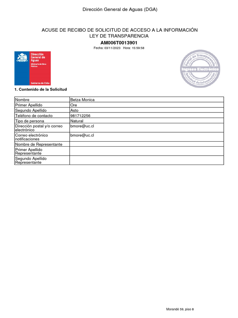 Acuse de Recibo Solicitud DGA 2023 | PDF | Agua