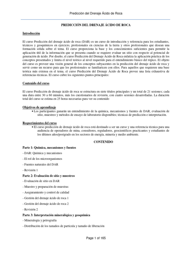 Curso Predeccion de Drenaje Acido de Las Rocas-EduMine | PDF ...