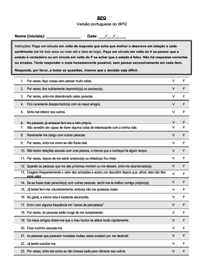 Borderline Personality Scale Overview | PDF | Foreign Language Studies ...