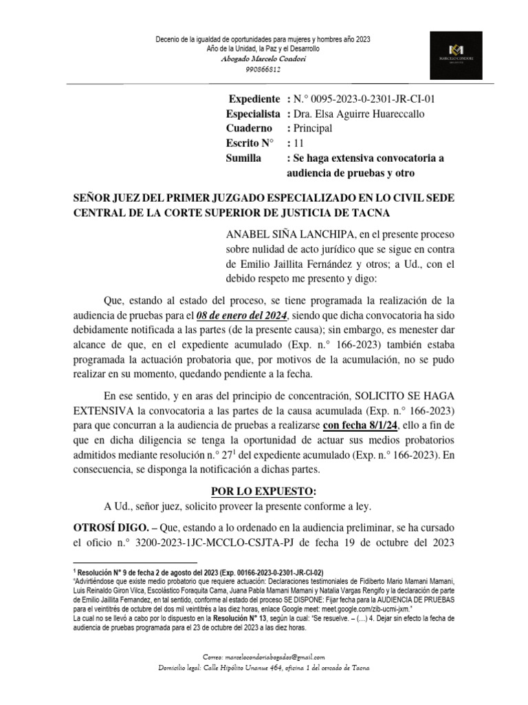 Hago Extensivo La Invitacion para La Audiencia de Pruebas Escrito Modelo | PDF | Justicia ...