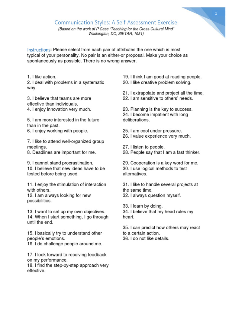 Communication-Styles-assessment-ESAI | PDF | Communication | Emotions