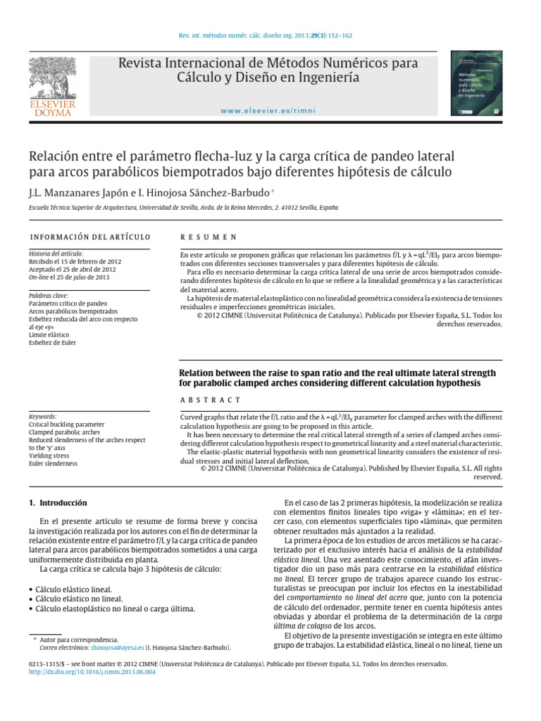 Relaci N Entre El Par Metro Flecha Luz y La Carga CR Tica de Pandeo Lateral para Arcos Parab ...