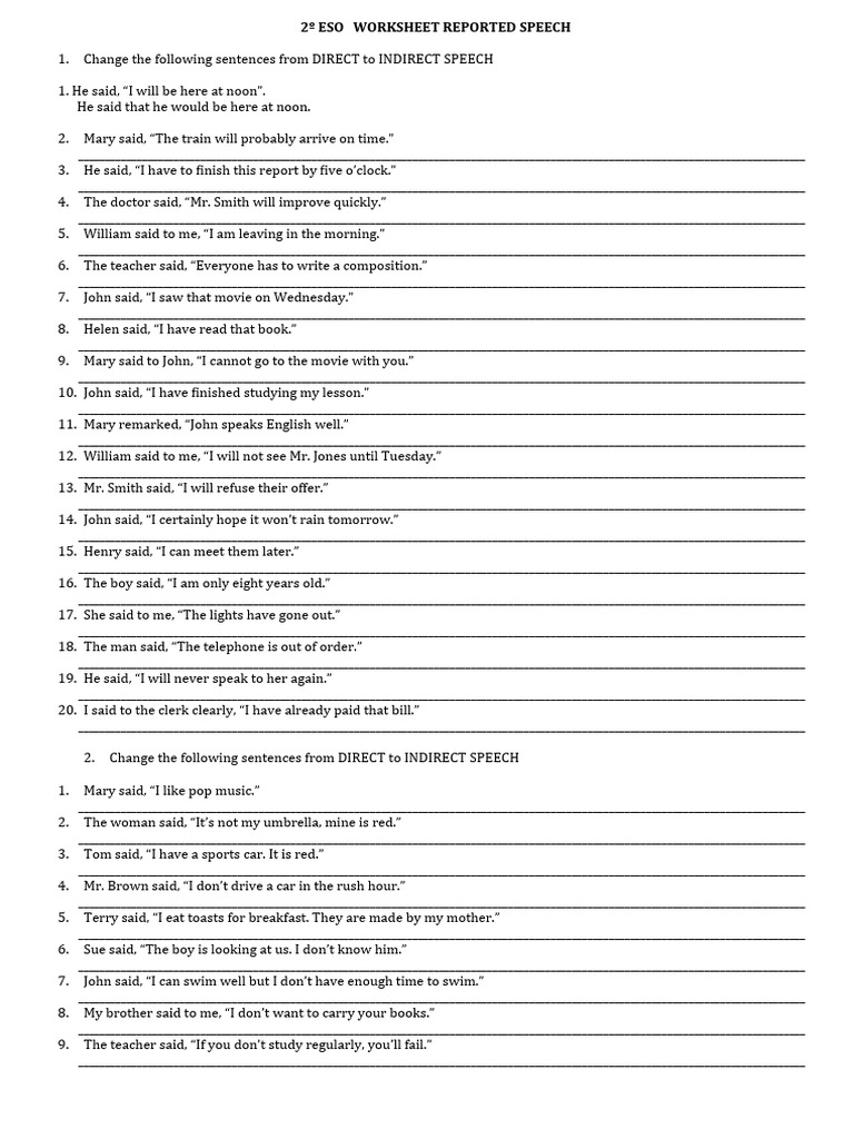 2º ESO Ejercicio Reported Speech | PDF