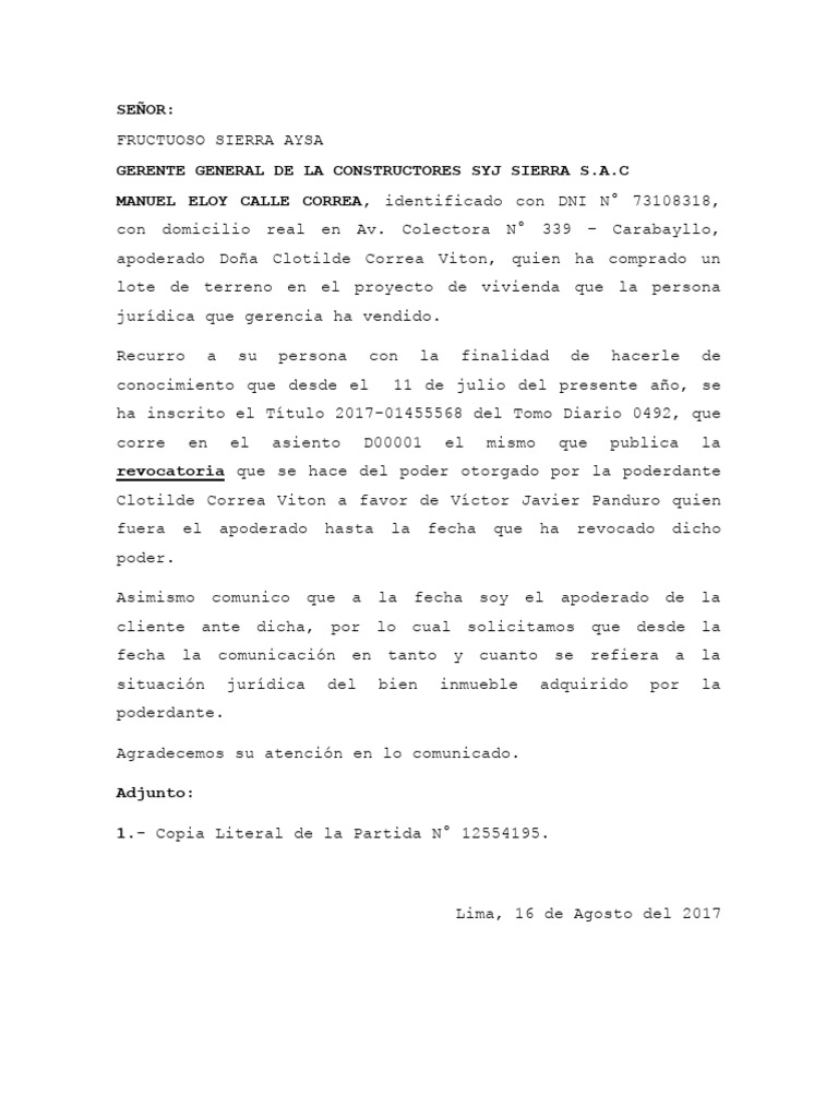 Carta Dirigida A La Constructora | PDF