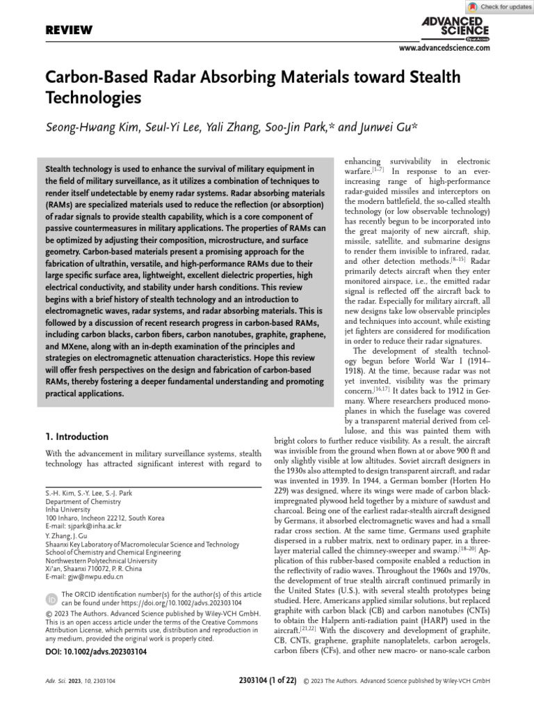 Advanced Science - 2023 - Kim - Carbon Based Radar Absorbing Materials ...
