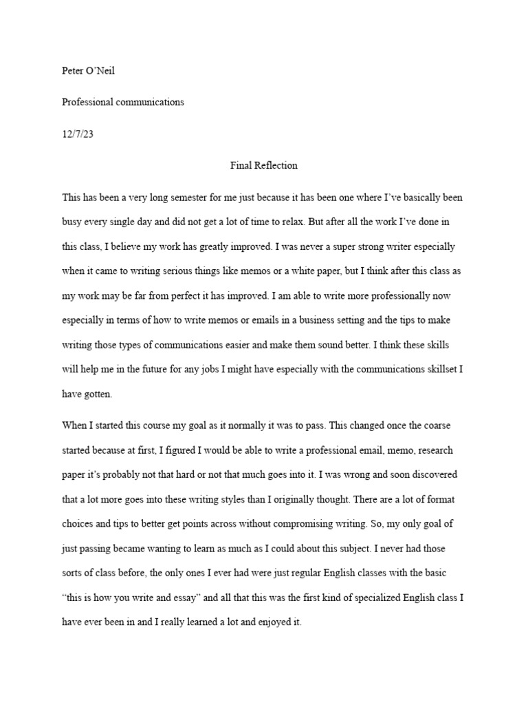 Reflection Prof Communications | PDF | Communication | Cognition