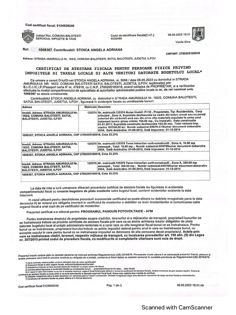 Certificat de Atestare Fiscală | PDF