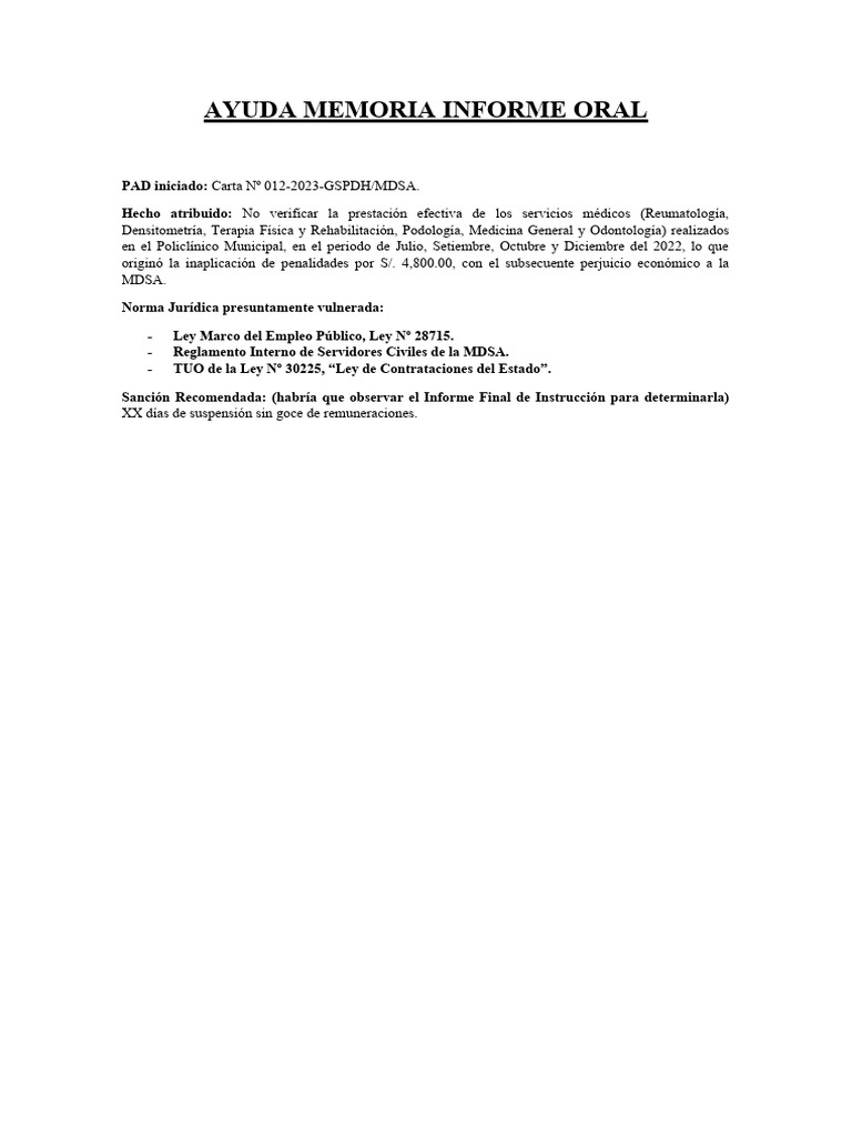 Ayuda Memoria Informe Oral | PDF