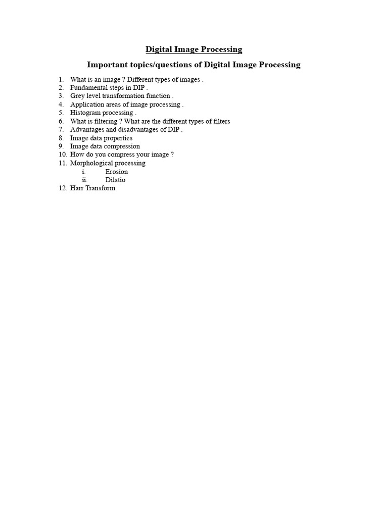 Important Topics of Digital Image Processing | PDF
