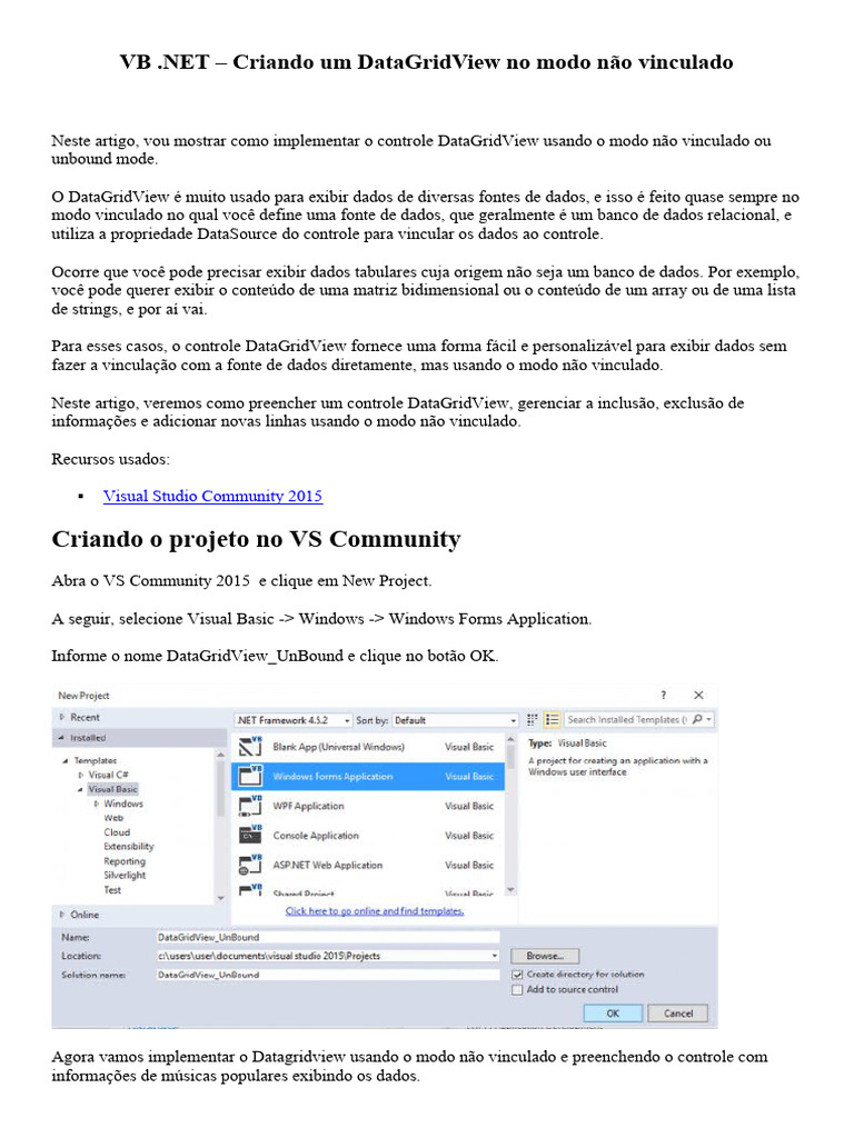 VB .NET - Criando Um DataGridView No Modo Não Vinculado | PDF | Bancos de dados | Informática