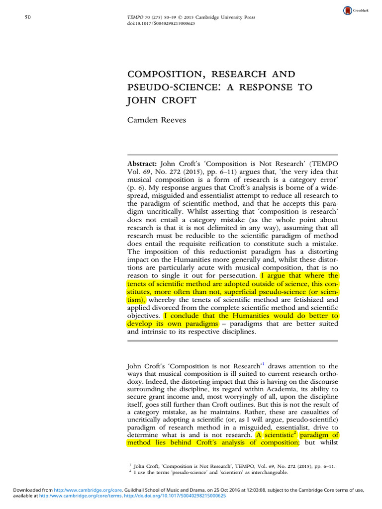 REEVES - Composition Research and Pseudo Science A Response To John Croft | PDF | Falsifiability ...
