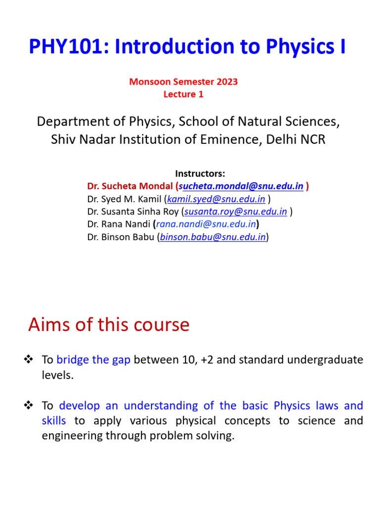 PHY 101 Lecture_1 _2023 | PDF | Physics | Physical Sciences