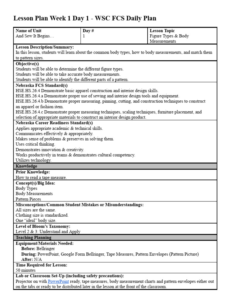 Day 1 Lesson Plan Britney Kreikemeier | PDF