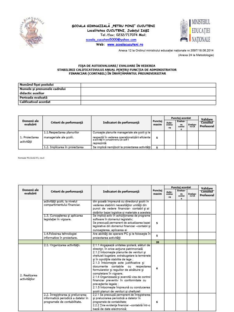 PO CA 02 F3 Fisa de Evaluare Administrator Financiar | PDF