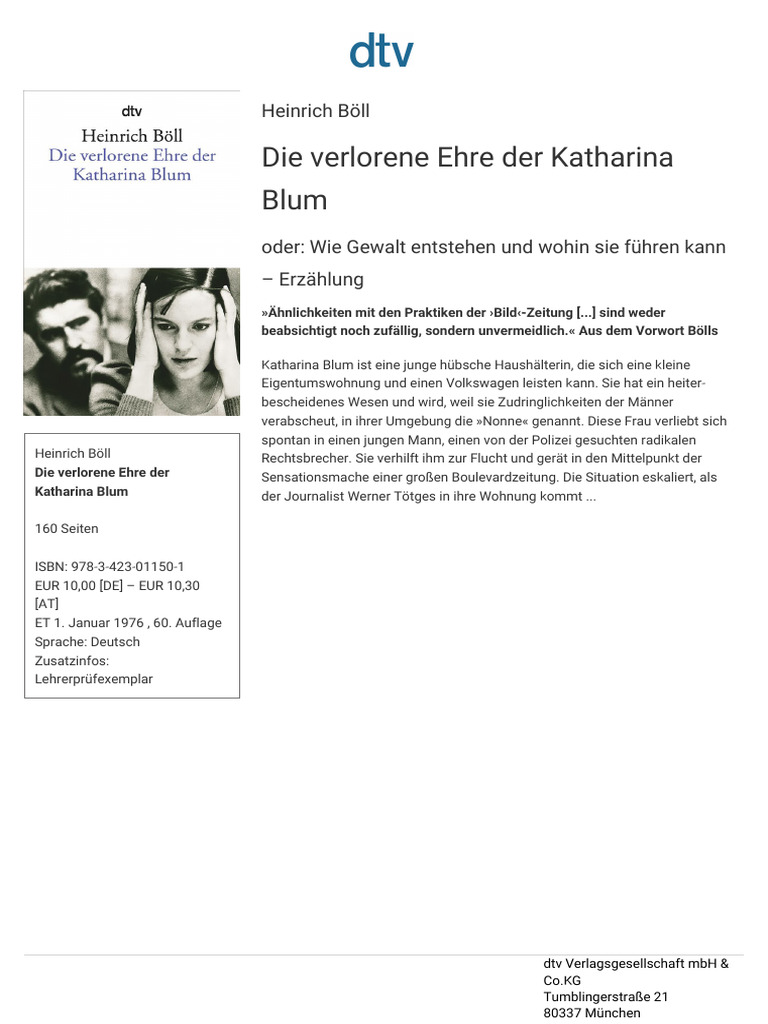 Die Verlorene Ehre Der Katharina Blum 1150 | PDF