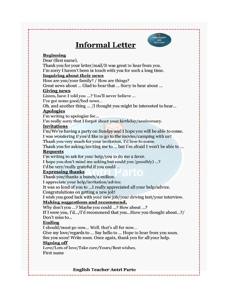 English Informal Letter Tips | PDF